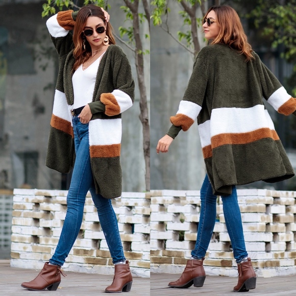 Sweaters | Charlie Color Block Furry Cardigan | Poshmark